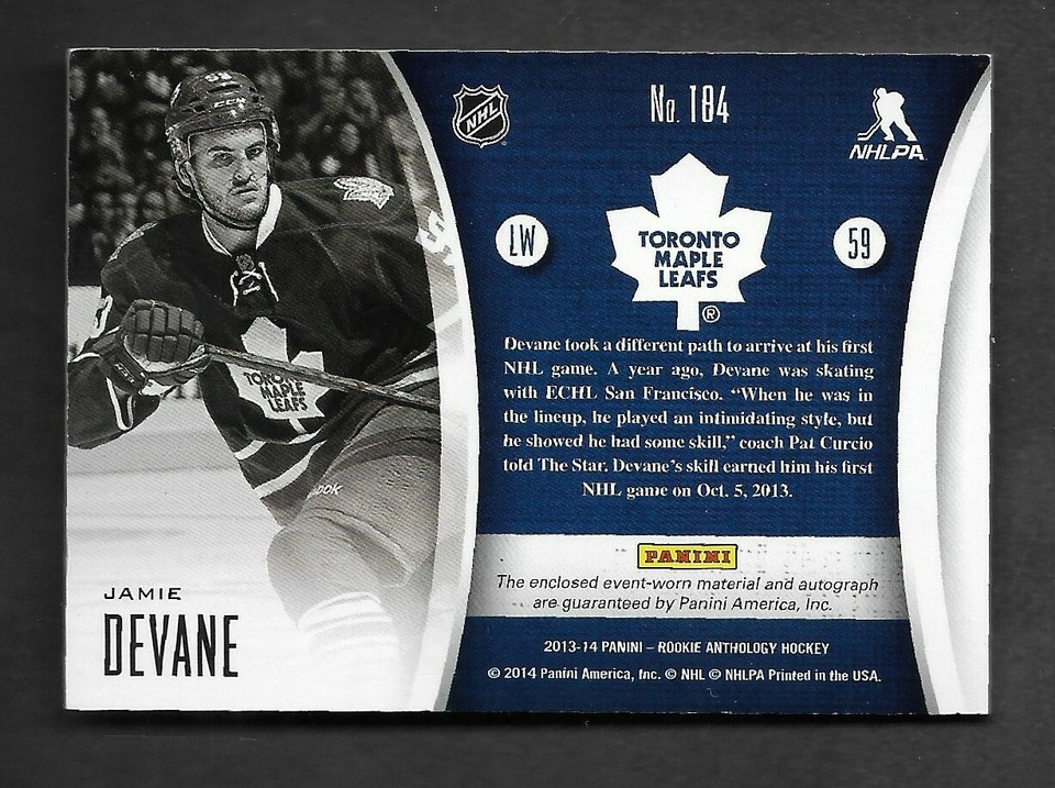 JAMIE DEVANE 2013-14 ROOKIE ANTHOLGY SP AUTOGRAPH DUAL RELIC #18 152/ ...