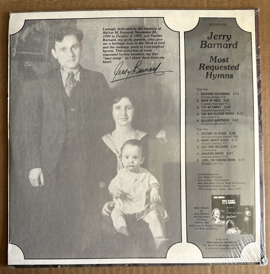 JERRY BARNARD Most Requested Hymns LP VINYL ALBUM Gospel Folk Country ...