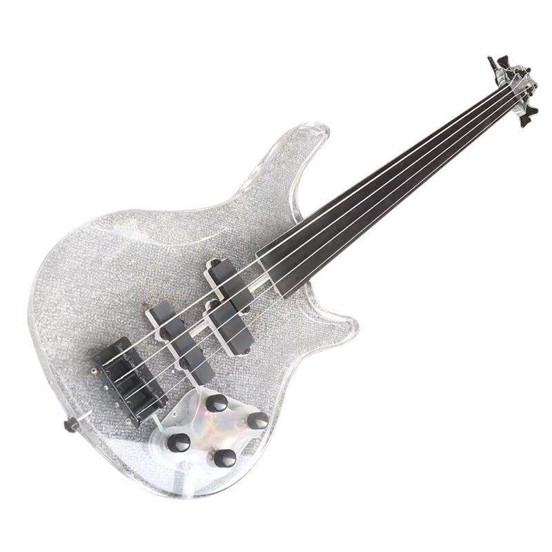 Acrylic 4strings size fretless electric bass acrylic body with solid ...