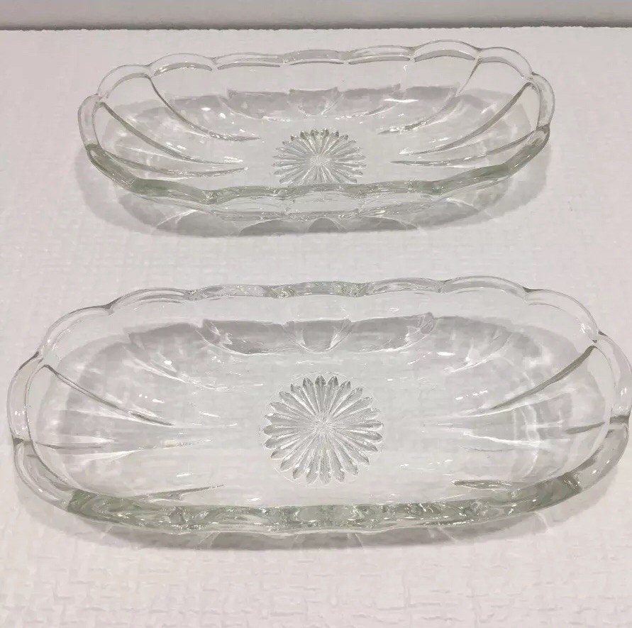Banana Split Glass Dishes Set Of 2 Heavy Starburst Design | eBay