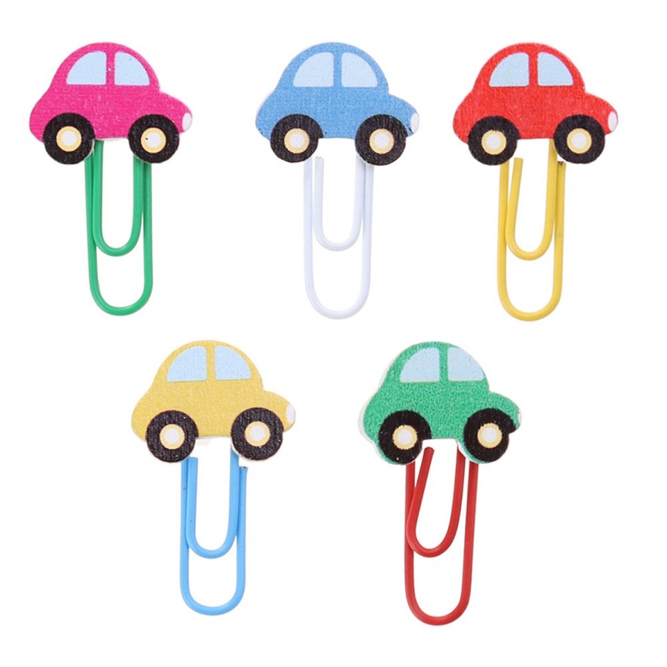 50pcs Wooden Car Shaped Paper Clips File Clamps Lovely Bookmarks School ...