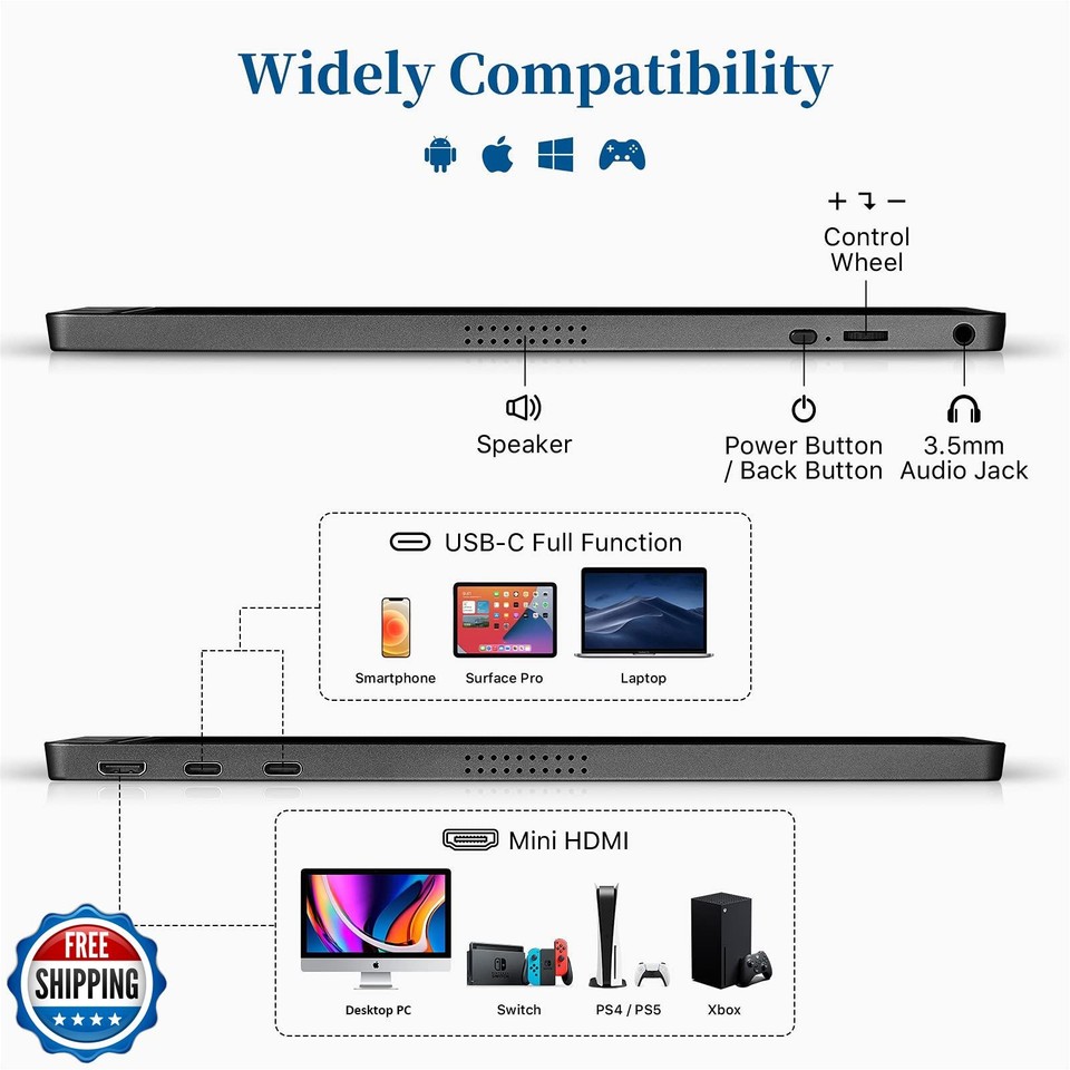 KYY Portable Monitor 15.6'' 1080P FHD USB-C Laptop Monitors w/Sma | eBay