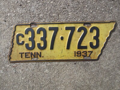 1937 Tennessee State Shaped License Plate TN Tenn Shape Ford C337723 ...