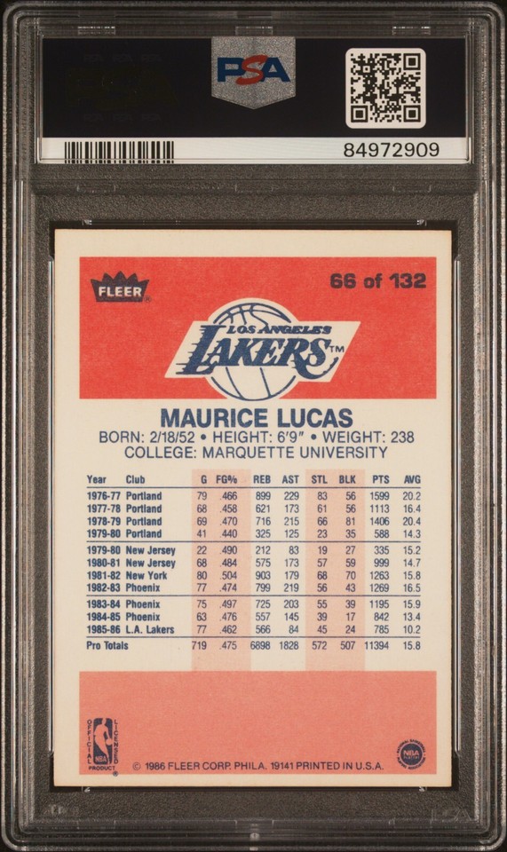 1986-87 Fleer MAURICE LUCAS Card #66 - PSA 7 - NEAR MINT | eBay