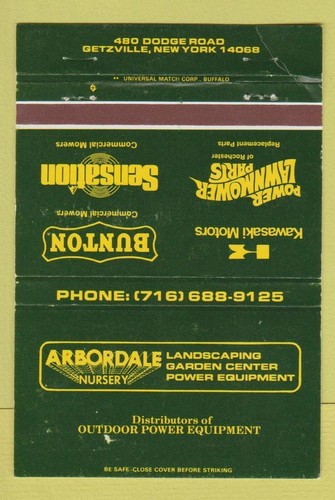 Matchbook Cover - Arbordale Nursery Lawn Mowers Getzville NY WEAR 40 ...