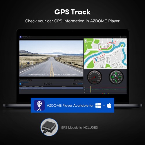 AZDOME 12" 1296P Mirror Dash Cam GPS FHD Reversing Camera Car DVR Video ...