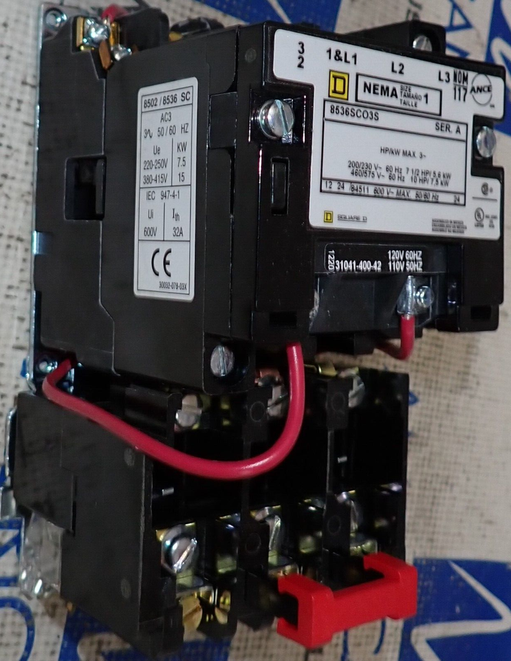 NEW Square D AC Magnetic NEMA Size 1 Starter 8536SC03V02S 120V 60Hz 3 ...