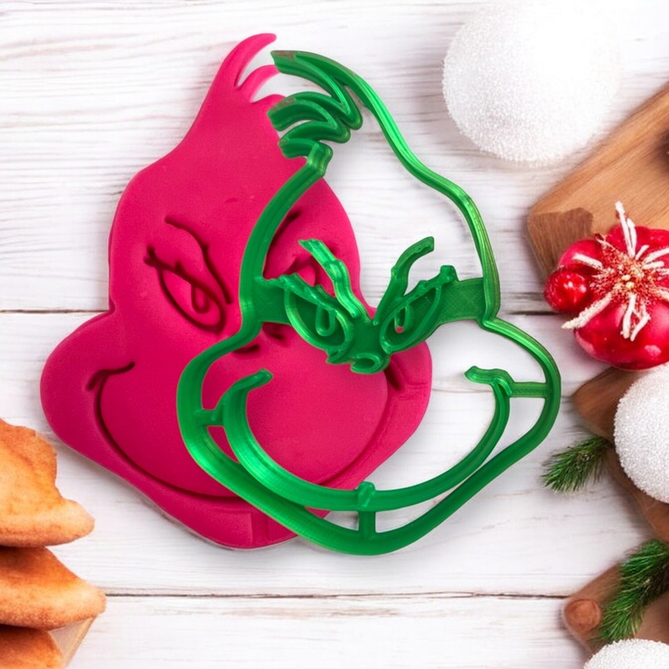 3D Printed Grinch Face Cookie Cutter – 4″×3″ Christmas Baking Tool Made ...