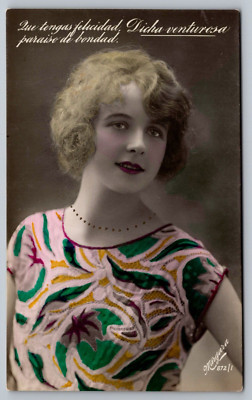 Glamour Girl 1928 Spain w/Stunning Blouse-Vintage Artist Signed Colored ...
