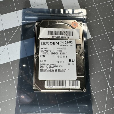 IBM OEM DBOA-2720 720MB 2.5" IDE 44-Pin LAPTOP HARD DRIVE HDD Vintage ...