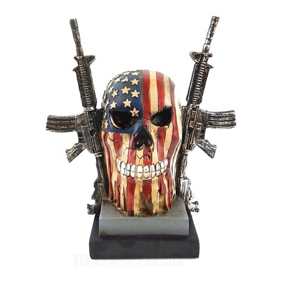 Rustic Skull American Flag Double Rifles Guns Table Top Patriotic Decor ...