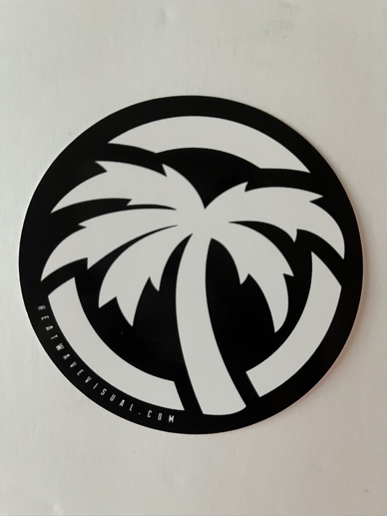 Authentic HEATWAVE Visual STICKER 3 1/2" round Palm logo Black & White ...