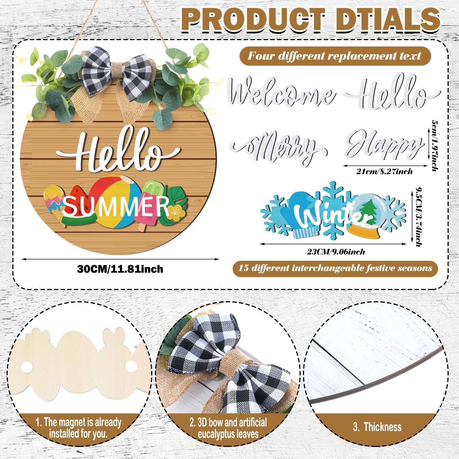 20 Pcs Interchangeable Welcome Sign Interchangeable Wooden Seasonal ...