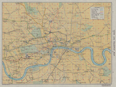 Tube and Tramway map of London. Underground 1920 old antique plan chart ...