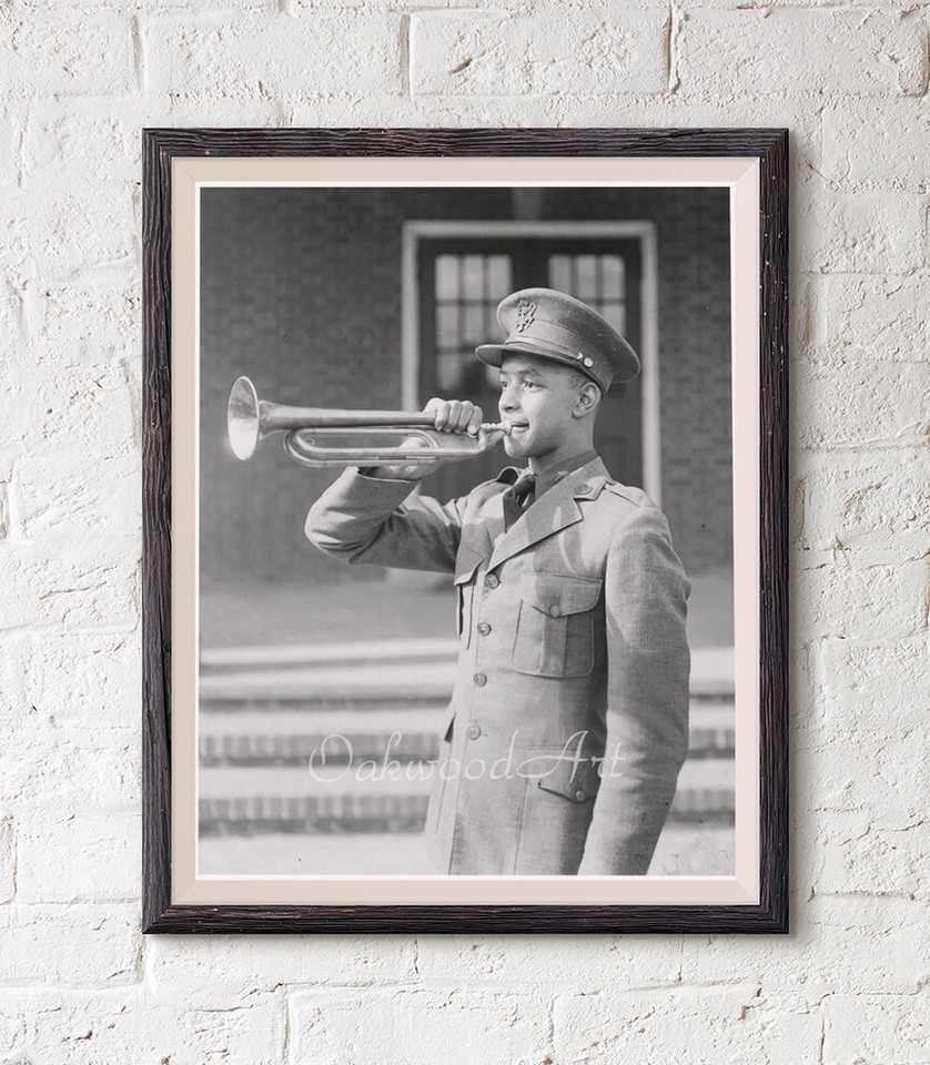 Young Black Man in Uniform Blowing a Bugle c1930s - Vintage Photo ...