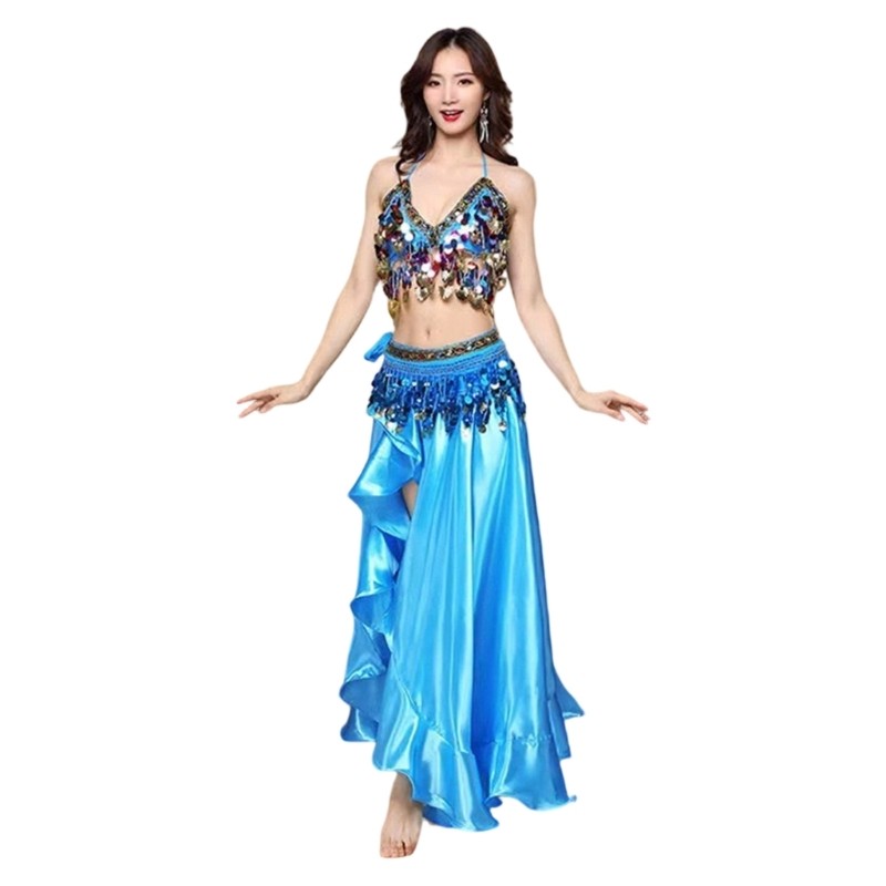 Halter Bra Tops Sequins Waist Belt Skirt Belly Dance Outfits Belly ...