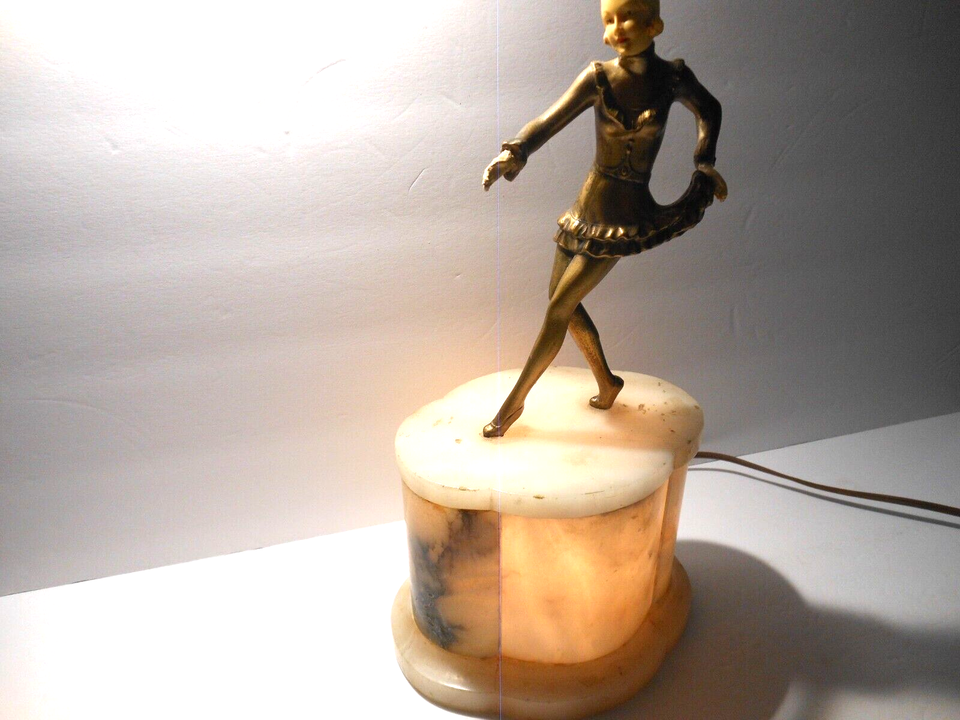 Vintage Exquisite Art Deco Female Figural Dancer Lamp on Alabaster Base ...
