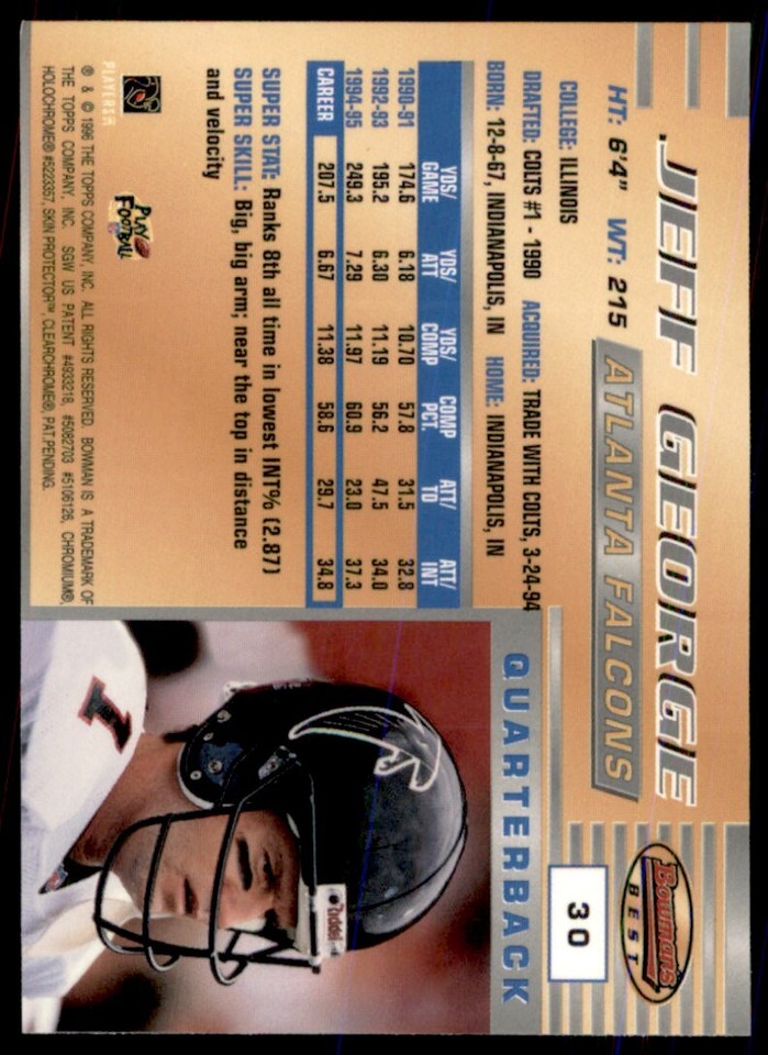 1996 BOWMAN'S BEST JEFF GEORGE ATLANTA FALCONS #30 | eBay