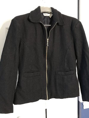 Women's Navy Blue Jacket Coat Wool Blend Lined Zip Front Medium 10 12 ...