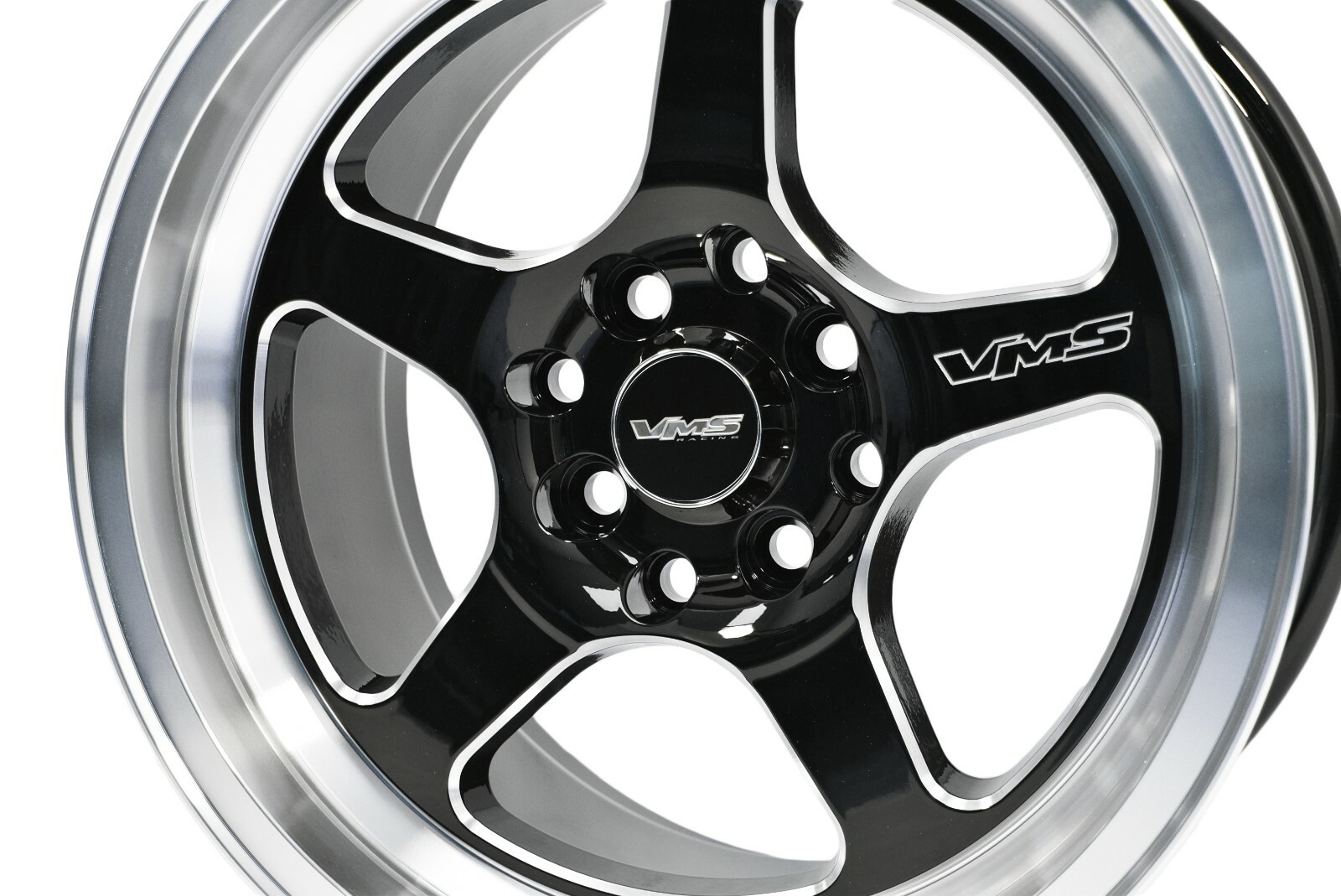 x4 VMS RACING MOHAWK 15X8 BLACK POLISHED RIMS WHEELS SET 4X100/114 ET20 ...