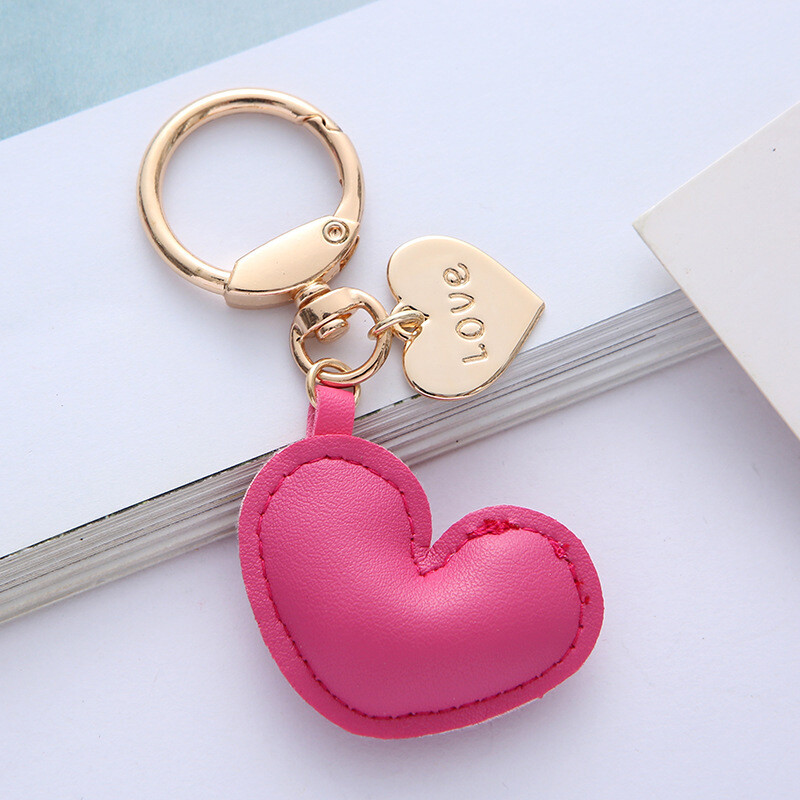 Simple Love Leather Key Chain Car Bag Hanging Fashion Pink Key Chains ...