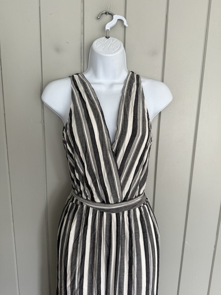 Amanda Uprichard Jumpsuit S Small Stripe Belted Gray Stripe Crop Wide ...
