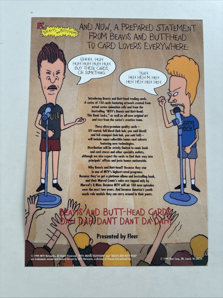 Beavis And Butthead 9 Card 1994 Fleer First Edition Trading Set Sheet ...