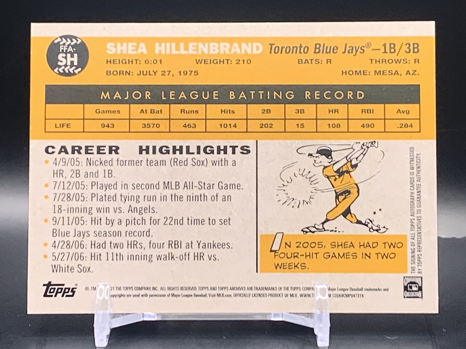 2021 Topps Archives Shea Hillenbrand Fan Favorites Auto - Toronto Blue ...