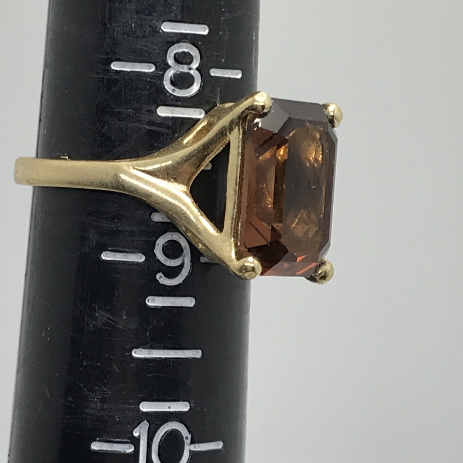 Vintage Signed A 18K GE Gold Plated Amber/ Rust Color Crystal Ring sz 8 ...