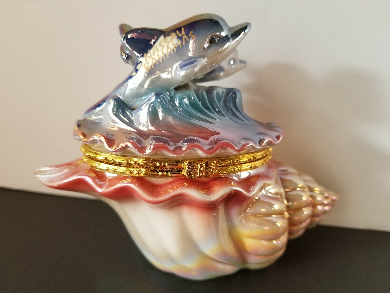 vintage lusterware dolphin shell trinket box Nassau Bahamas souvenir | eBay