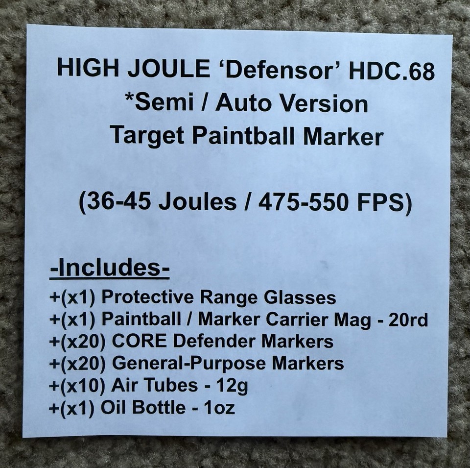 High Joule HDC .68 Cal Target Paintball Marker (36-45 Joules / 475-550 ...
