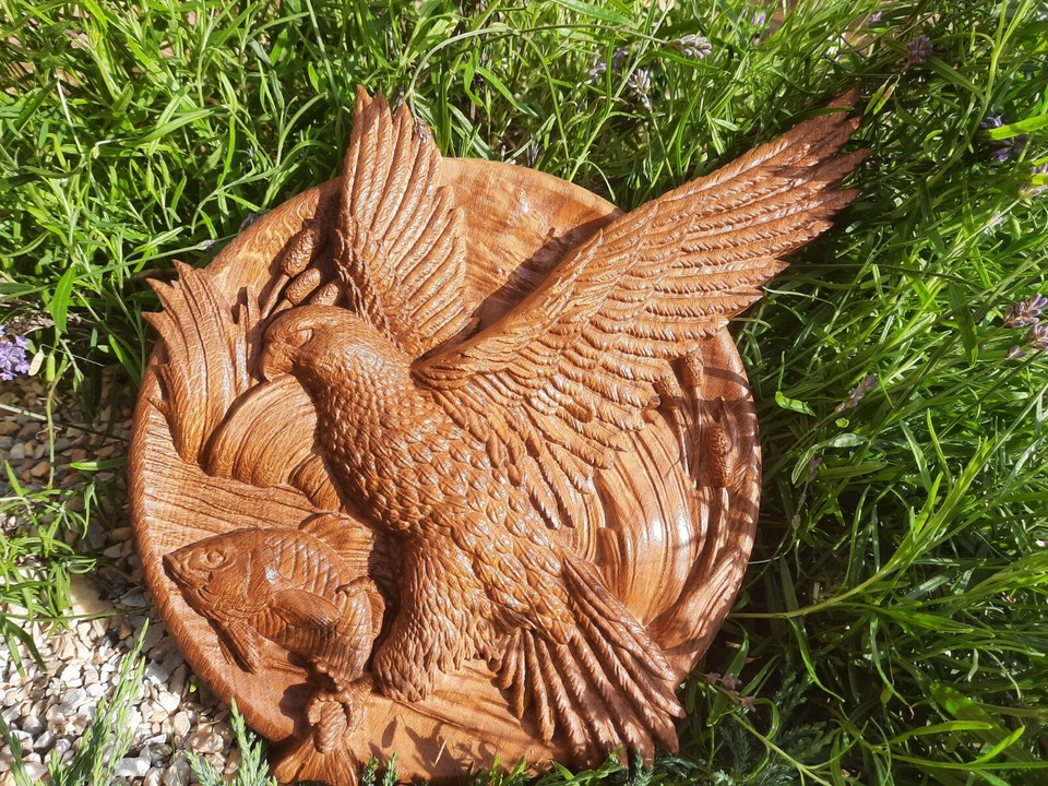 Hawk ornament wood carved plaque wall hanging art work home decor | eBay