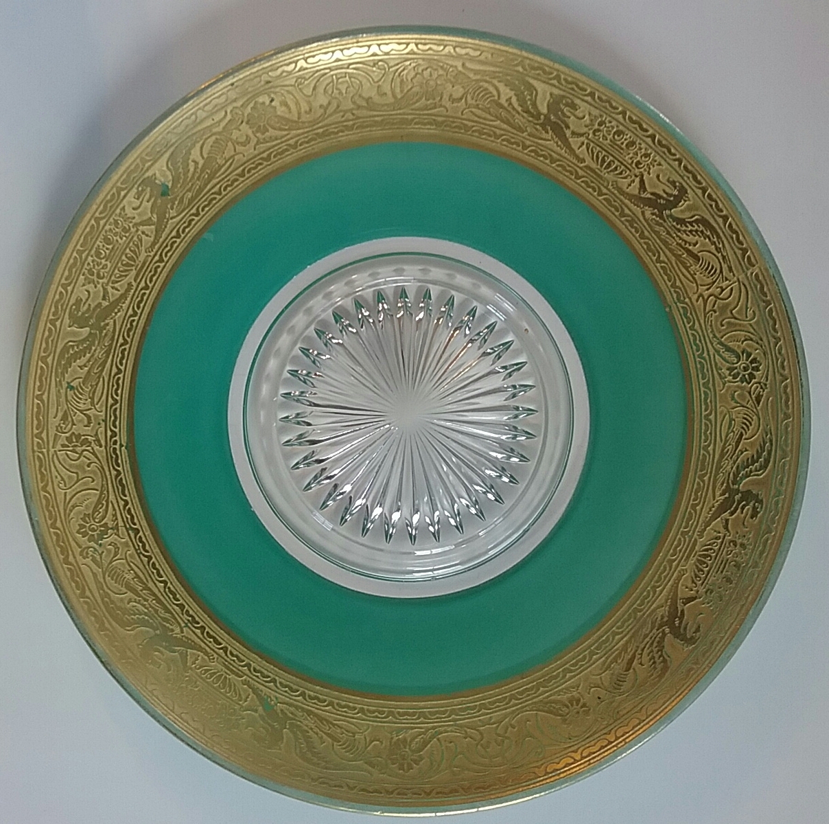 Cambridge Glass Under Plate w/ Embossed Rolled Gold Griffin & Forest ...