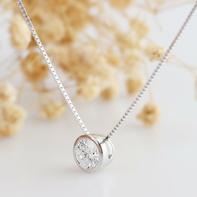 2 CT Lab-Created Diamond Bezel Solitaire Pendant Necklaces 14K White ...