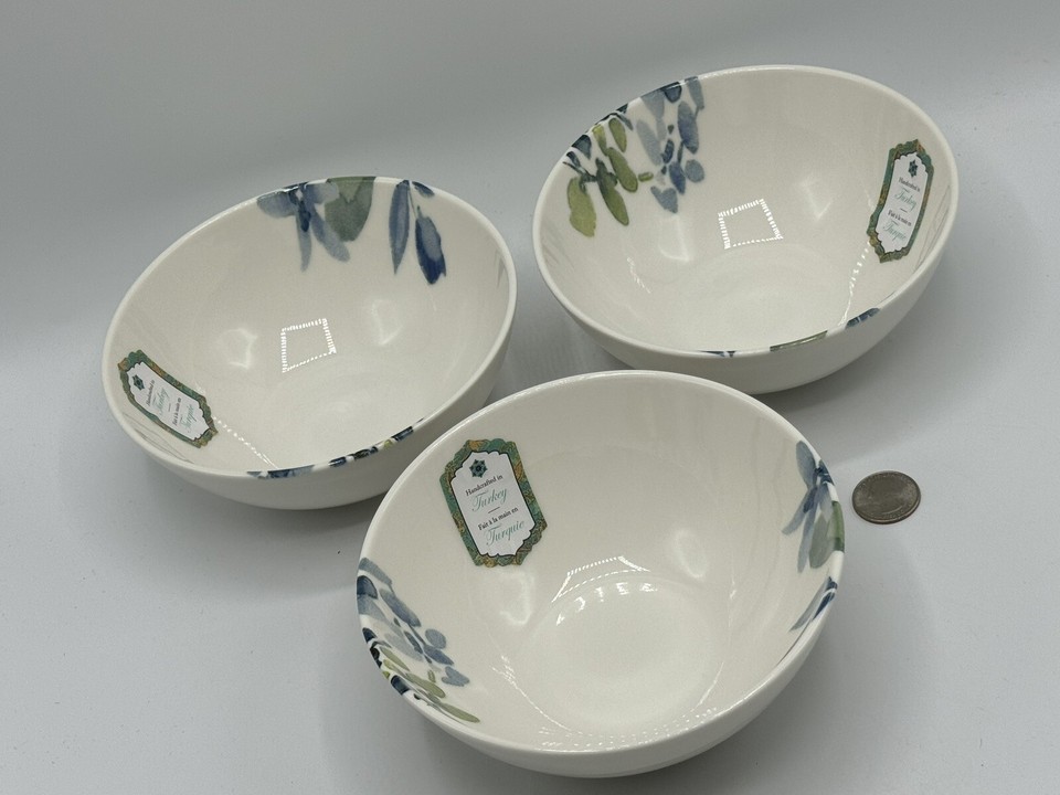 Intesa Home ~Blue & Green Wildflowers ~Coupe Cereal Bowls •Lot Of 3 ...
