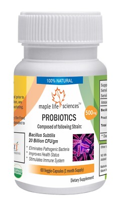 Probiotic blend of Bacillus subtilis 20 Billion CFU/GRAM Capsules 36 ...