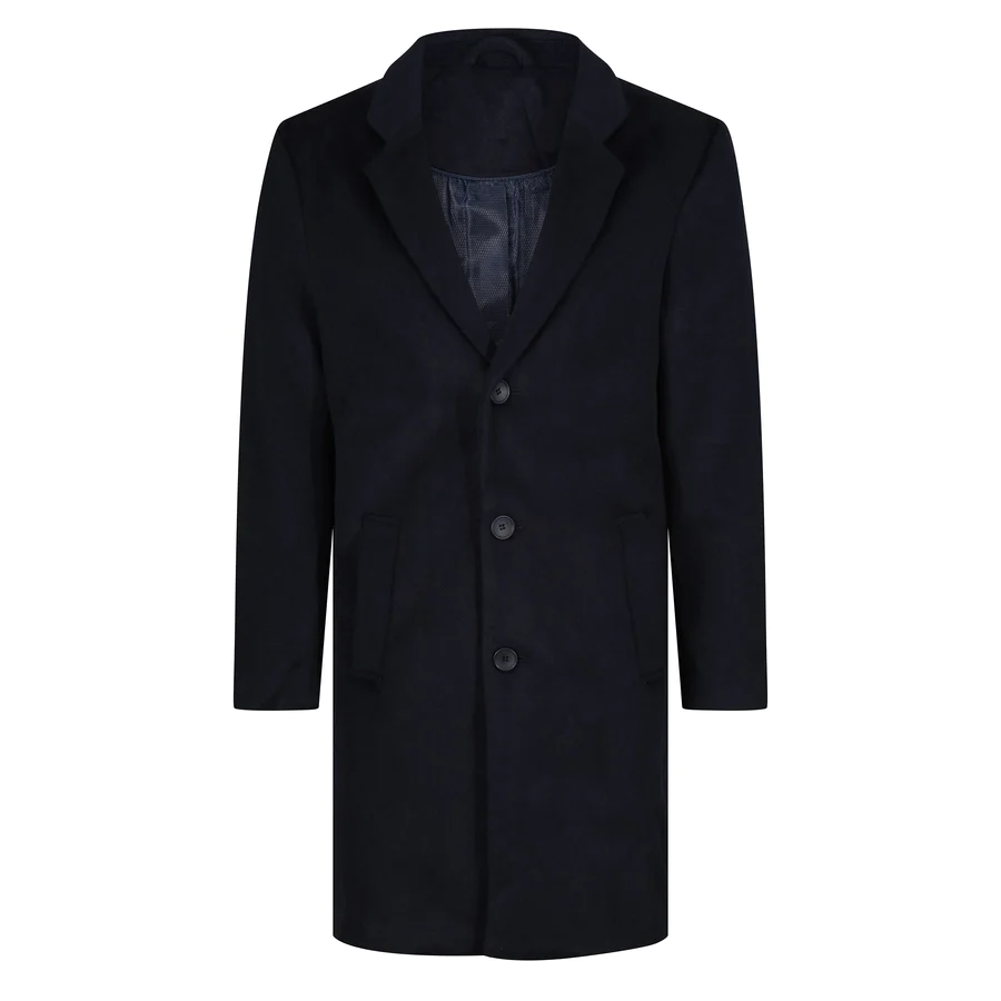 Men’s Wool Winter Overcoat Long Warm Formal Smart Covert Coat Mod Navy ...