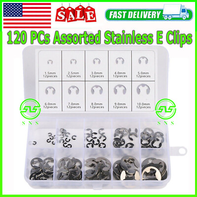 120Pcs E Clips C Circlip Stainless Steel Kit Retaining Ring Assorted 1. ...