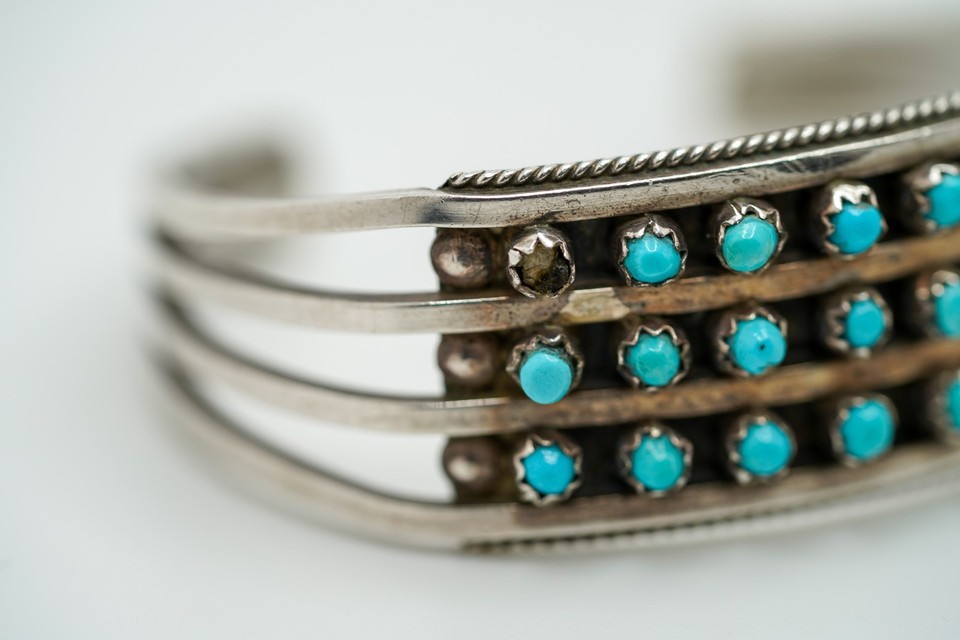 Vintage Old Pawn ZUNI New Mexico Sterling Silver Turquoise Snake Eyes ...