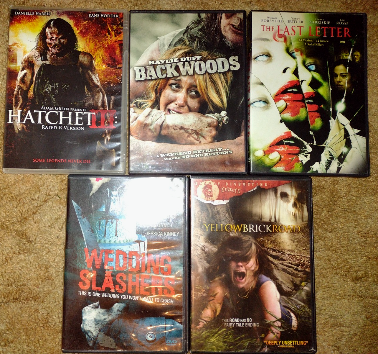 DVD Horror Lot Hatchet 3 Yellow Brick Road Last Letter Wedding Slashers ...