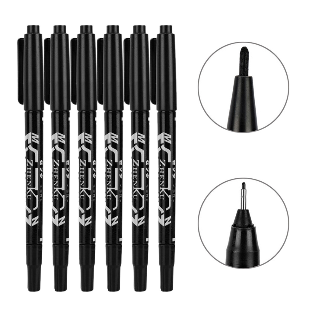 6Pcs Black Dual Tip Paint Marker Pen for Tattoo Pierced Skin Marking ...