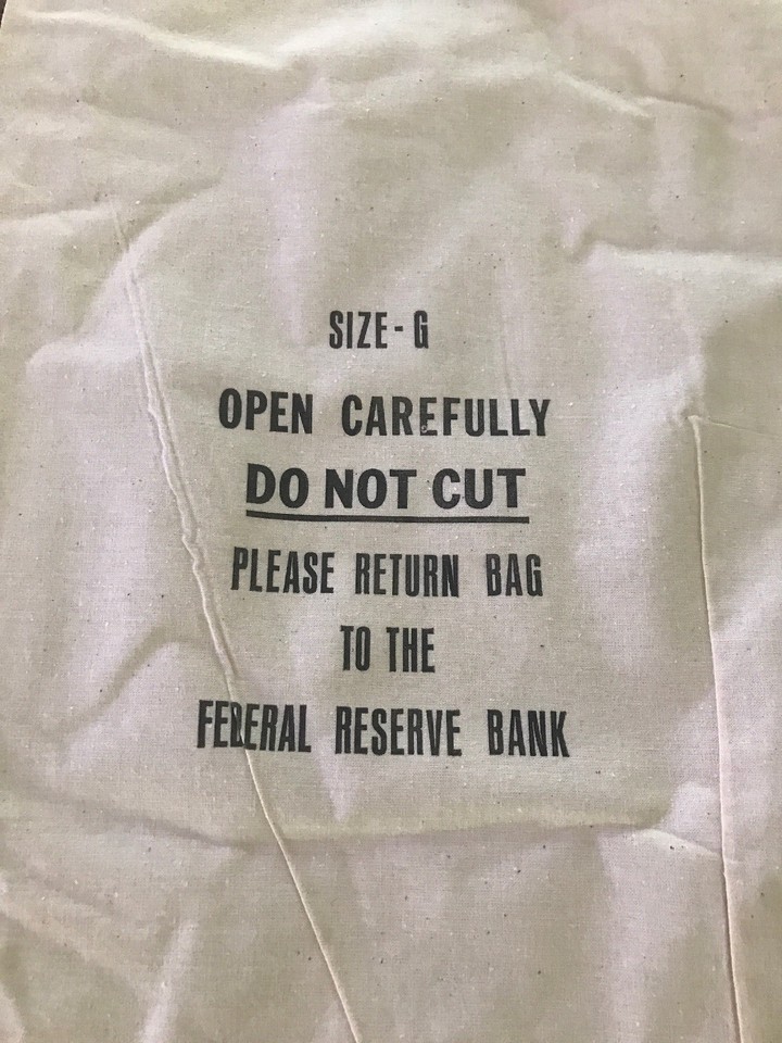 Vintage Federal Reserve Bank Canvas Cloth Deposit Cash Bag Size G Large ...