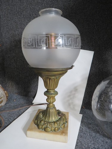 Antique Brass Solar / astral Lamp with antique glass shade | eBay