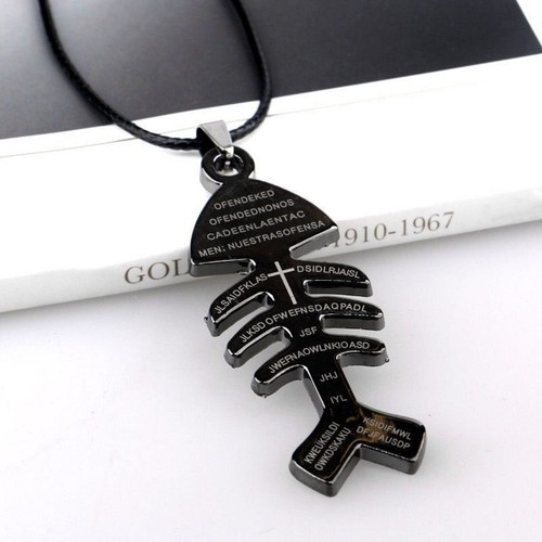 NEW Fish Bone Jesus God Cross Pendant Charm Necklace Women Men Jewelry ...