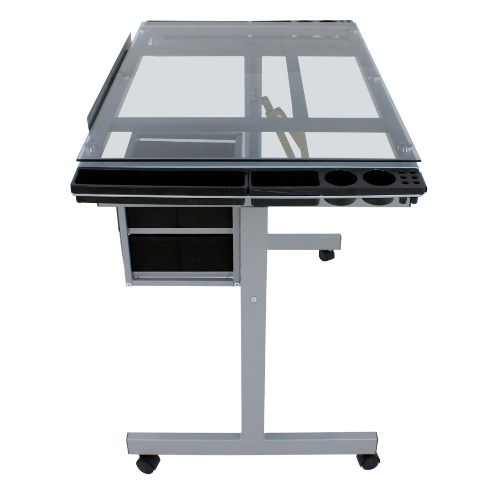 New Adjustable Drawing Desk Rolling Drafting Table Tempered Glass Top ...