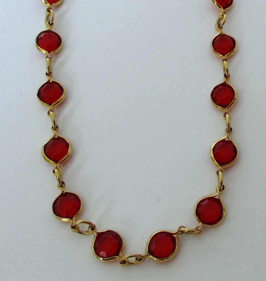 Vintage Bezel-Set Red Rhinestone Necklace | eBay