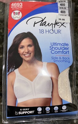 Playtex 18 Hour Bra 40DD Natural Beige Wireless 4693 Shoulder Comfort ...