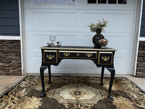 Antique Dark Gray, Gold, And Stained Makeup Vanity / Dressing Table | eBay