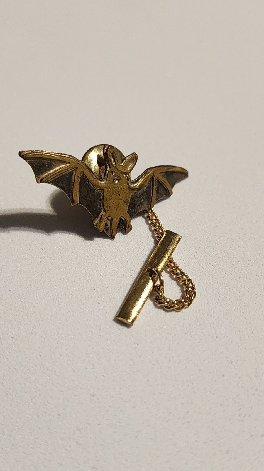 Sterling Silver 925 Bat Tie Tack Tie Pin w/ Chain & T-Bar Back Signed ...