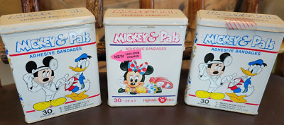 Lot of 3 Vintage Mickey Mouse & Pals Bandage/Band Aid Gray Tin /Minnie ...